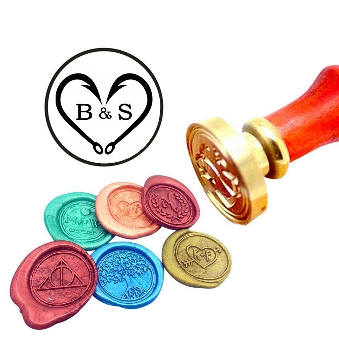 Personalized Heart Fishing Hook Wax Seal Stamp, Fishing Hook Sealing ...
