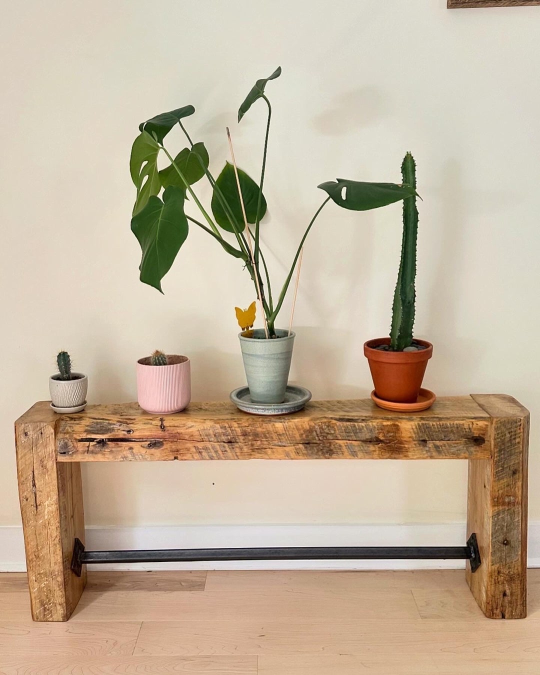 4’ (48”) L Rustic Reclaimed Maple Wood + Steel Bench / Low Console - Etsy