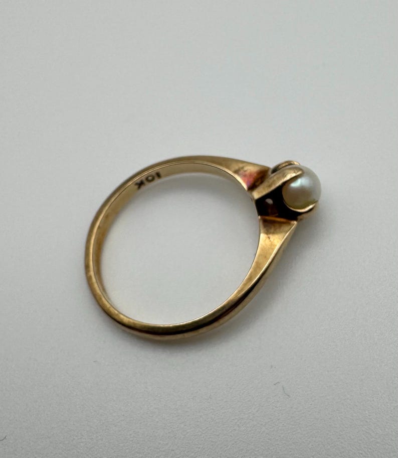 Vintage 10k Gold Pearl Solitaire Ring - Etsy