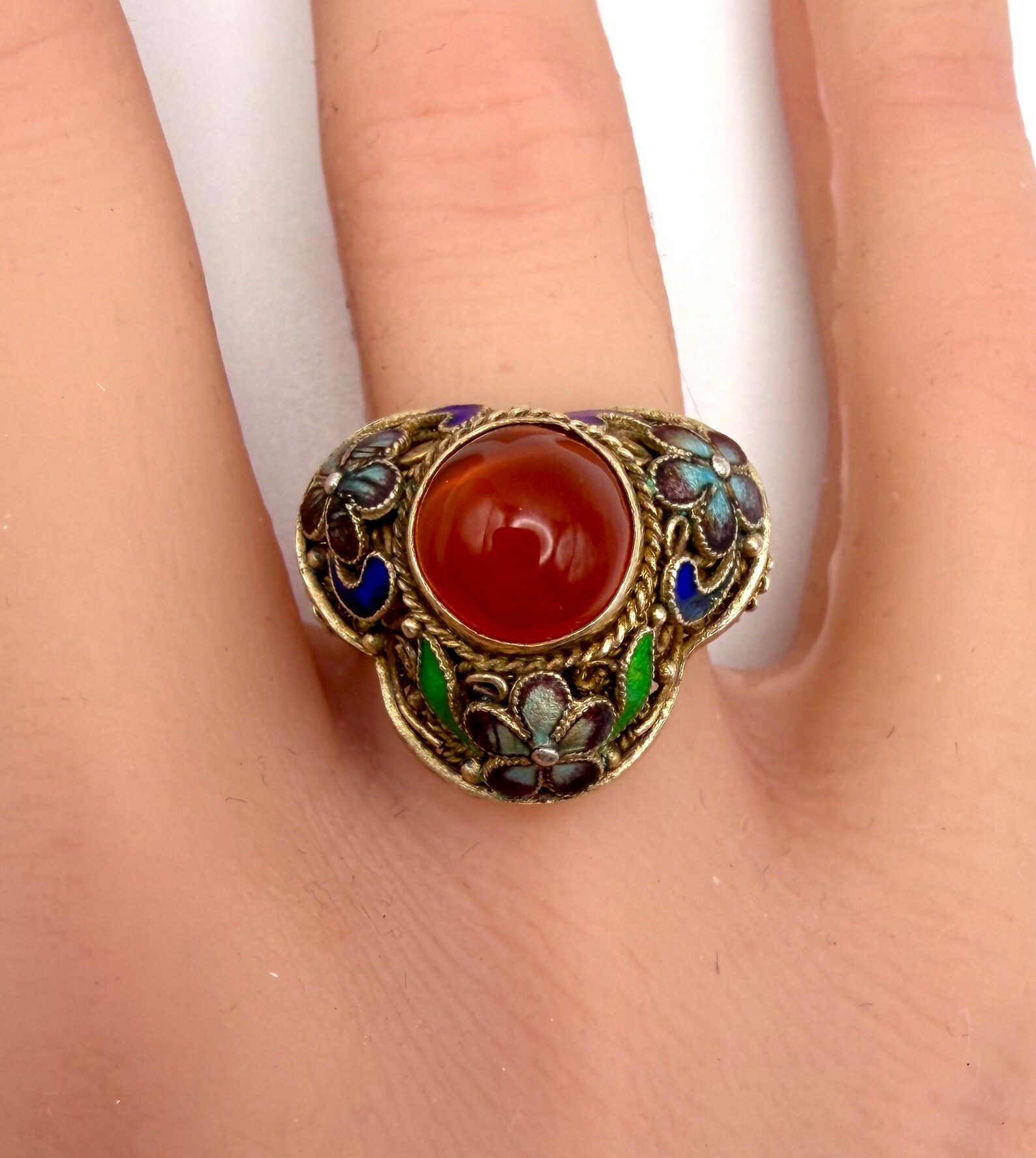Vintage Silver Enamel Gemstone Ring - Etsy
