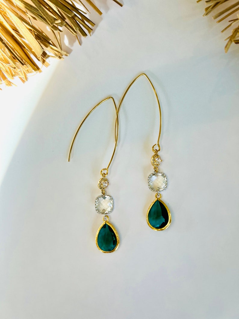 Emerald Green Dangle Marquis Earrings, Dangle Earrings. Green Earrings ...