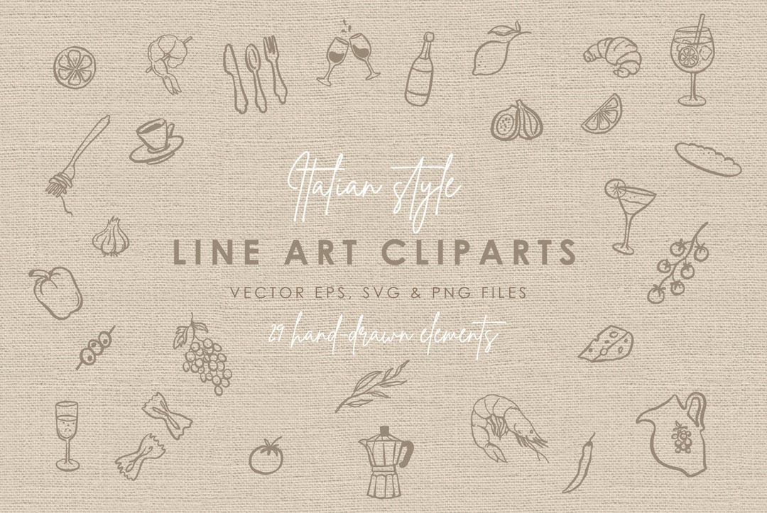 Italian Food Line Art Clipart: Hand-drawn Vector Graphics (PNG, SVG ...