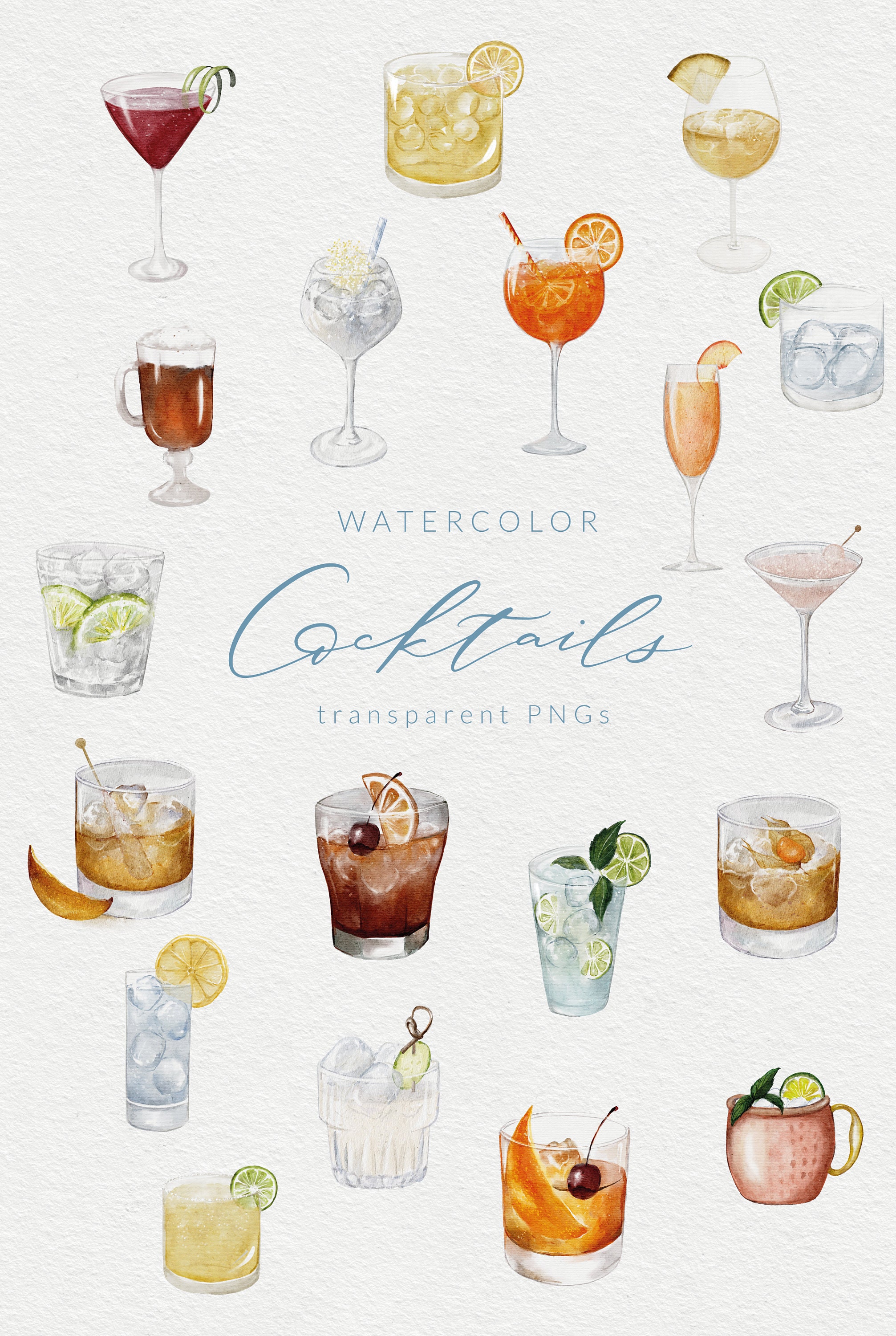 Watercolor Cocktails Watercolor Drink Images Aperol Spritz - Etsy