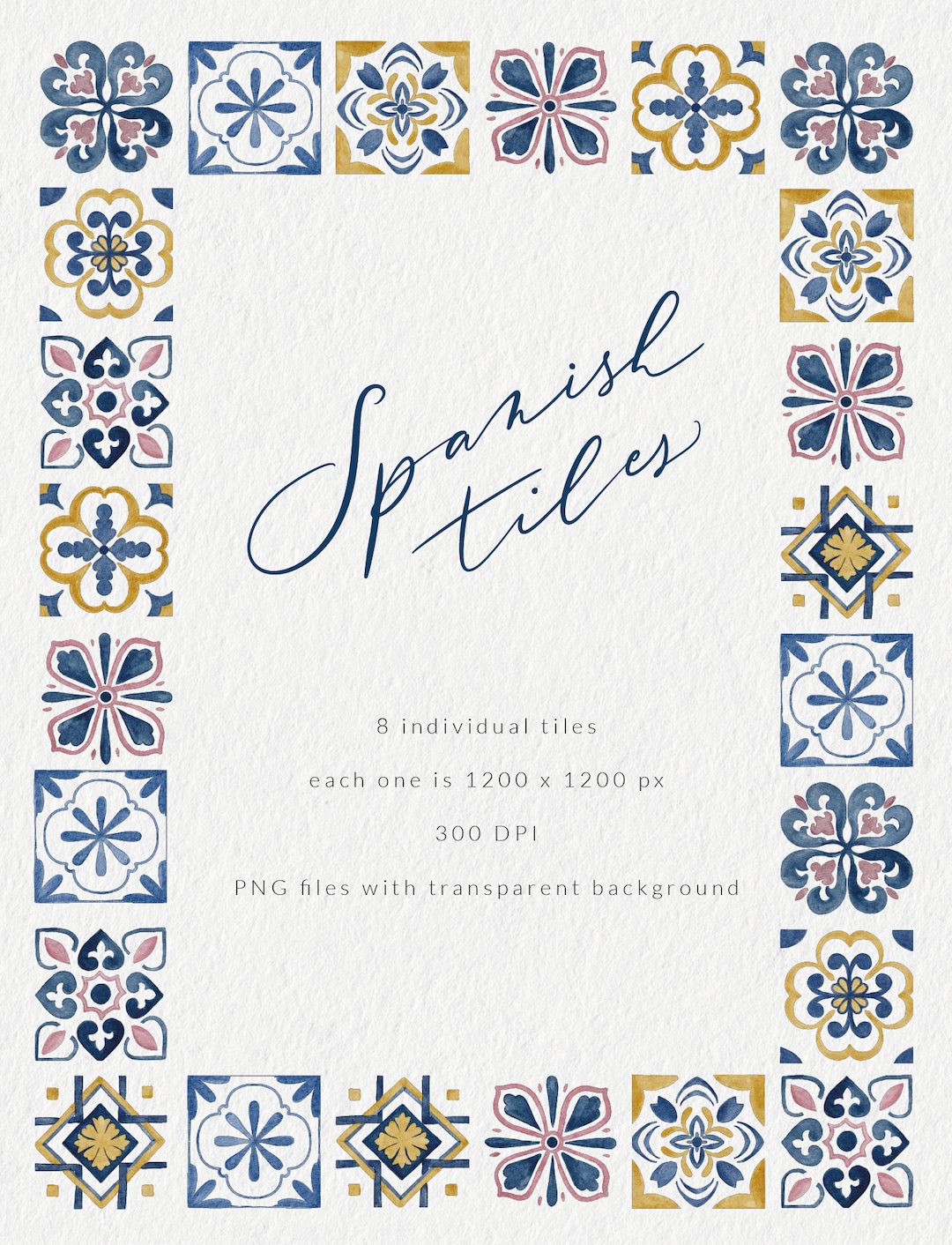 Watercolor Spanish Moroccan Tiles | Mediterranean Tiles | Spanish Tiles ...