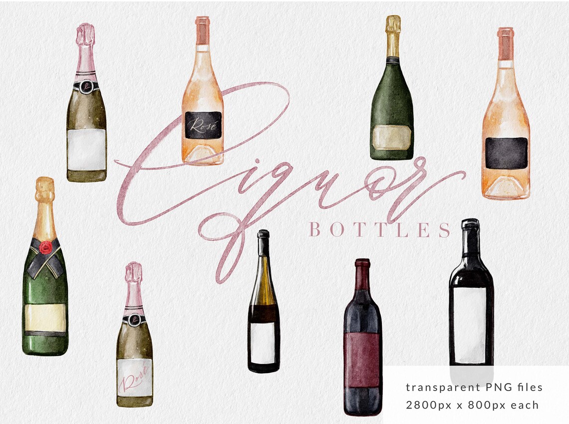 Watercolor Wine Bottles Watercolor Liquor Images Aperol - Etsy