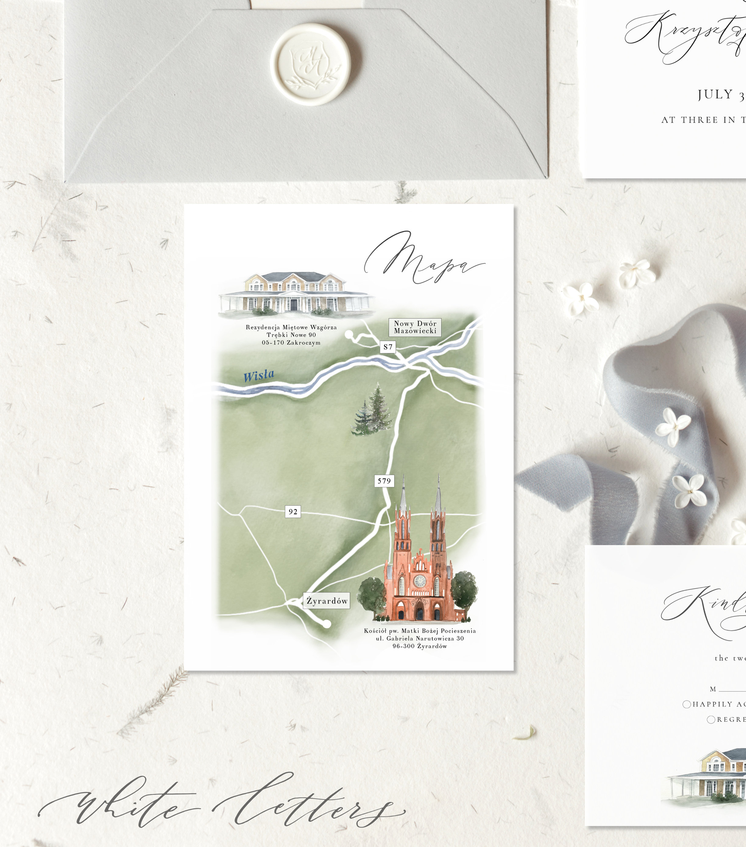 Custom Wedding Map With 2 Venues | Custom Wedding Invitation Map - Etsy