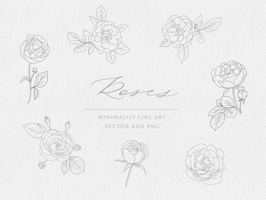 Roses Line Art Clipart | Rose Sketch | Rose Outline | Rose Vector - Etsy