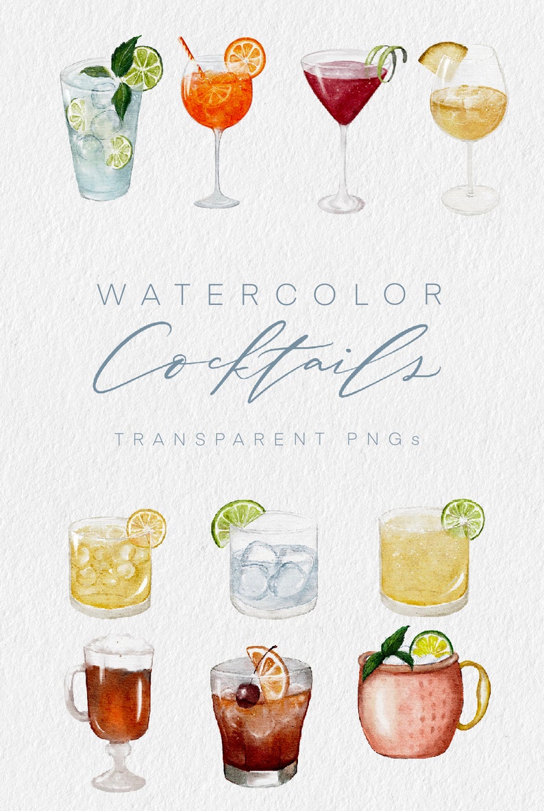 Watercolor Cocktails Watercolor Drink Images Aperol Spritz - Etsy