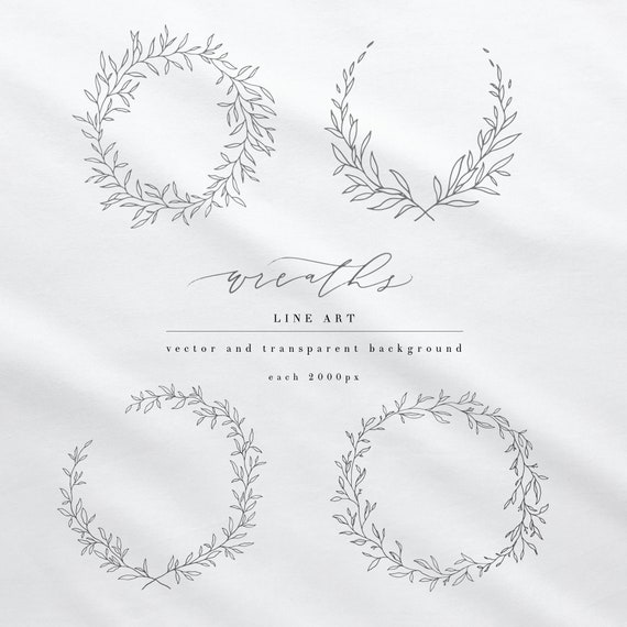 Set of Botanical Line Art Foliage Garland Wreath Clipart | Etsy