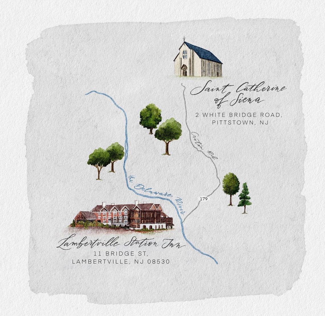 Custom Wedding Map With 2 Venues | Custom Wedding Invitation Map - Etsy