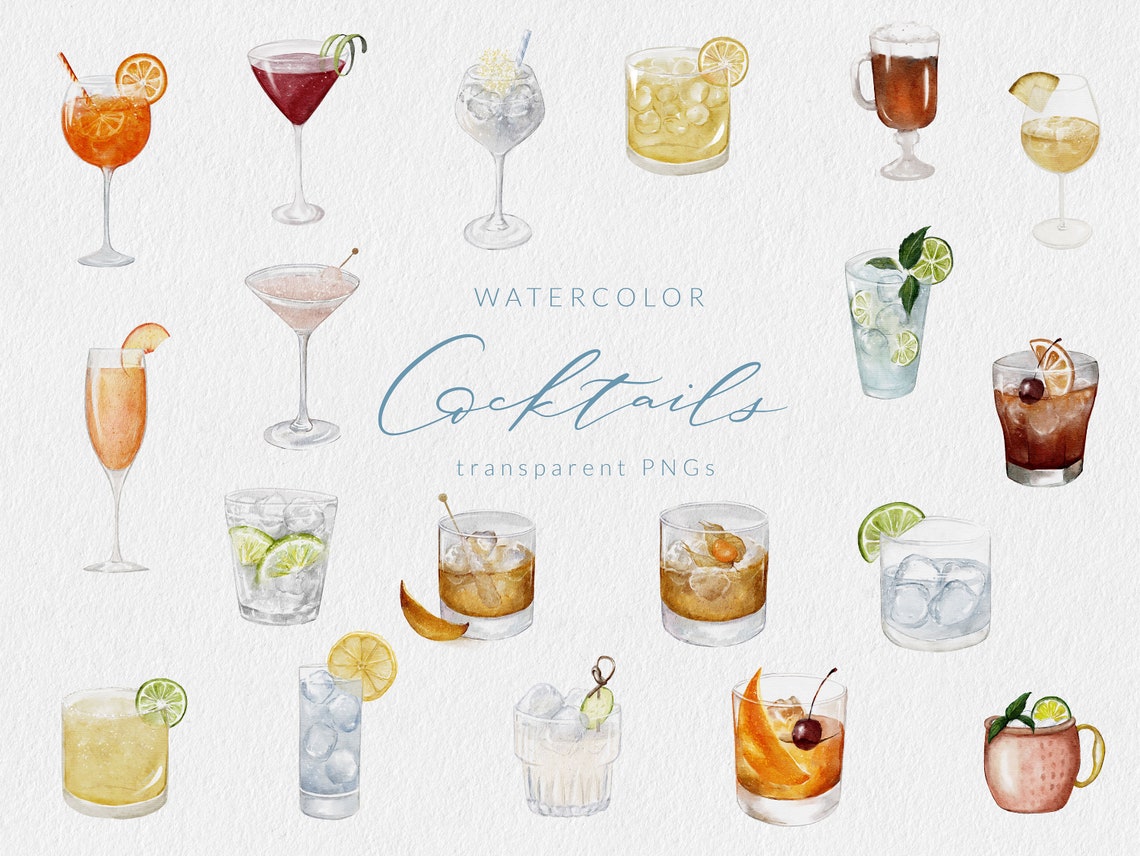 Watercolor Cocktails Watercolor Drink Images Aperol Spritz Mojito ...