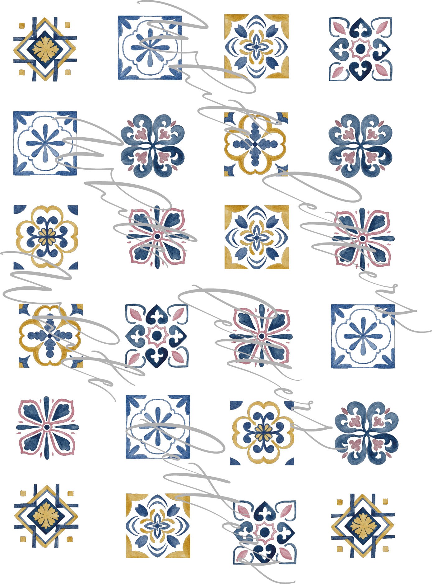 Watercolor Spanish Moroccan Tiles | Mediterranean Tiles | Spanish Tiles ...