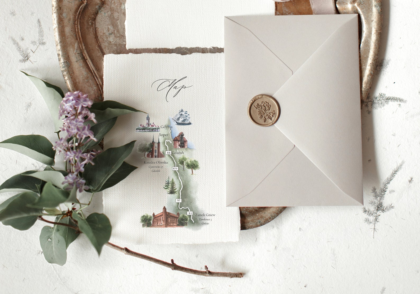 Custom Wedding Map With 2 Venues | Custom Wedding Invitation Map - Etsy