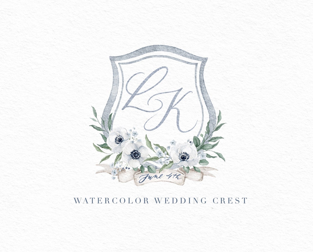 Semi-custom Watercolor Wedding Crest | Watercolor Wedding Monogram - Etsy