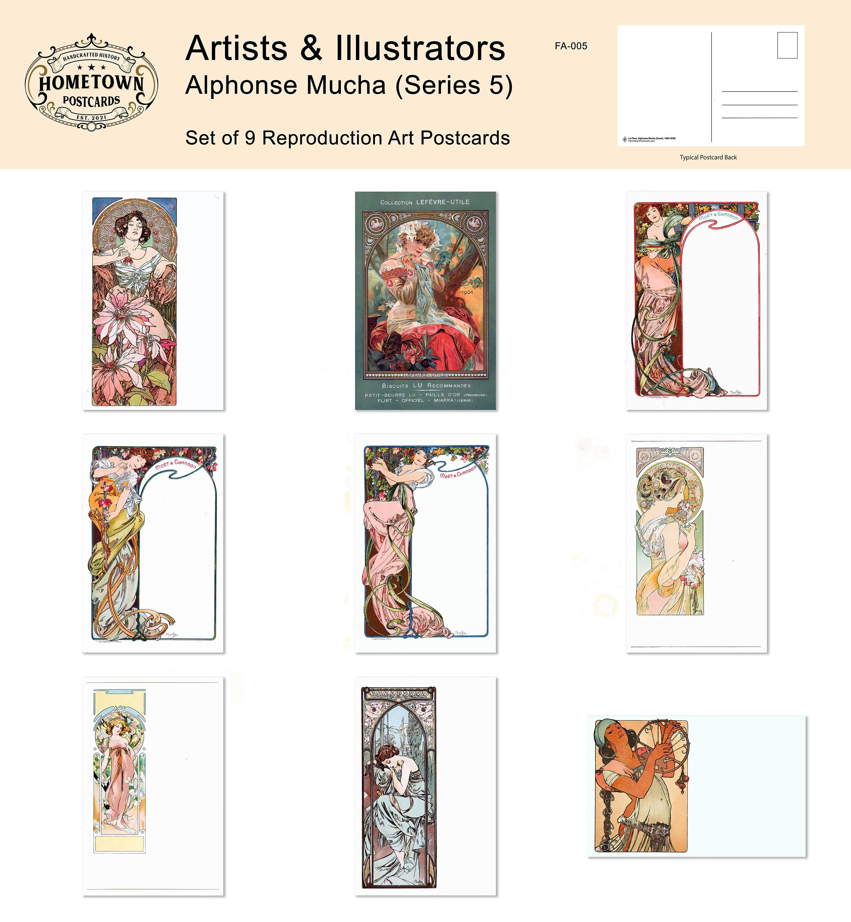 Alphonse Mucha (series 5) Art Nouveau Postcards - Set of 9 Artist Cards ...
