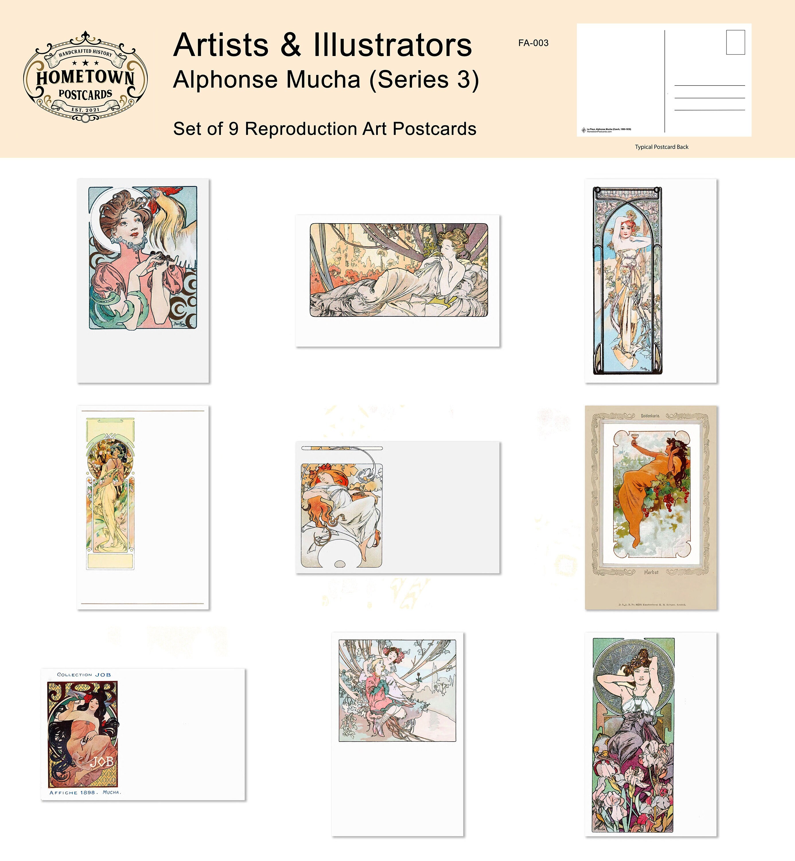 Alphonse Mucha (series 3) Art Nouveau Postcards - Set of 9 Artist Cards ...