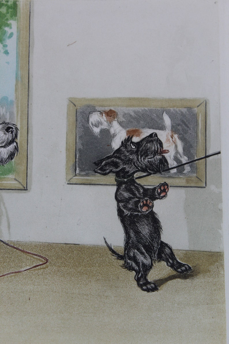 Rare Original Etching Boris O'klein Dogs at the Museum - Etsy