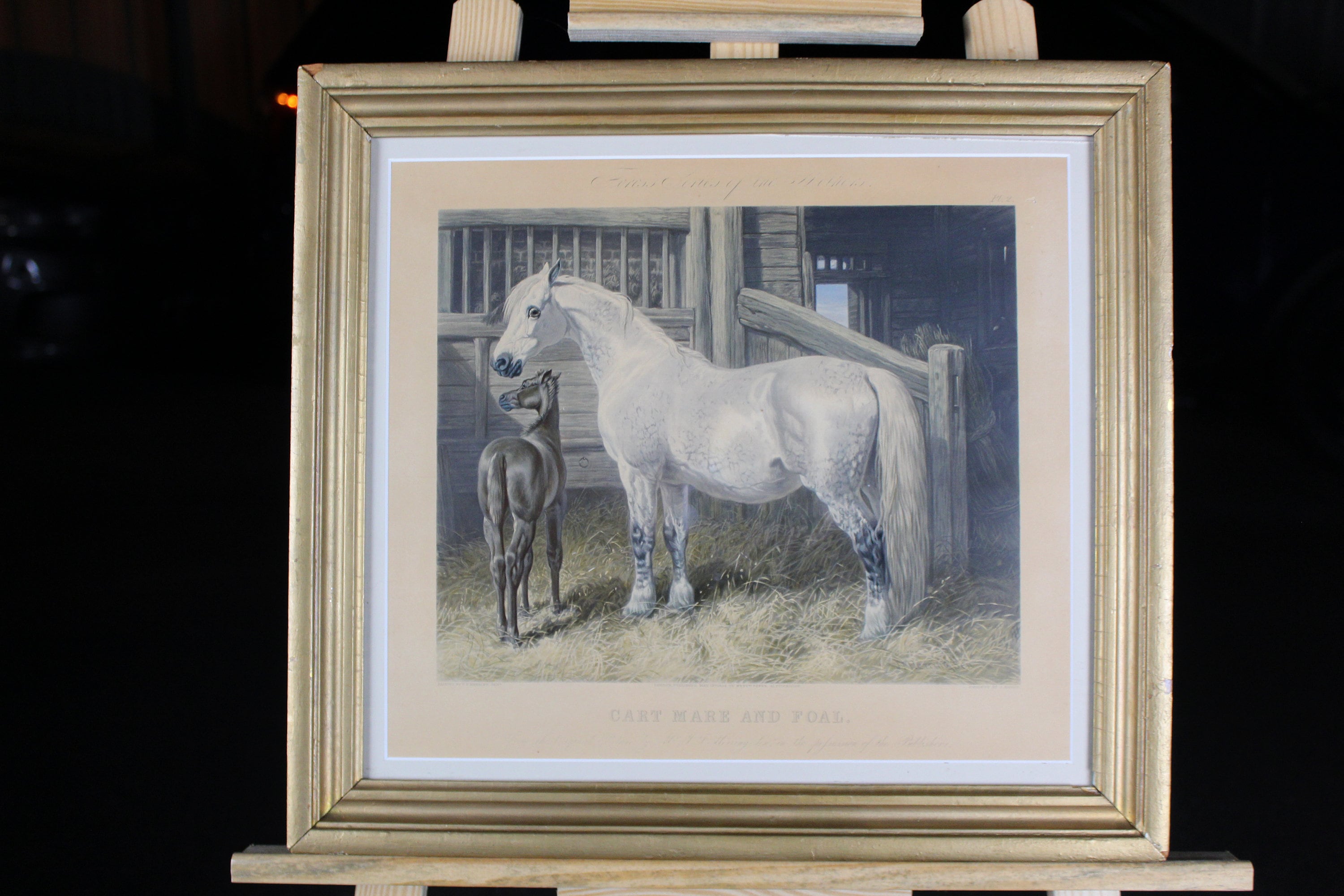 Antique Colored Etching Cart Mare and Foal - Etsy.de