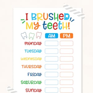 Teeth Brushing Chart / DIGITAL / I Brushed My Teeth / Kids Brushing ...