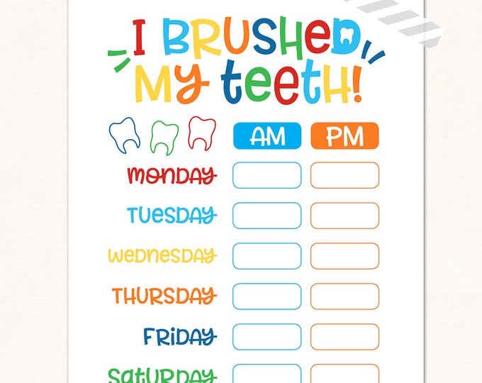Teeth Brushing Chart / DIGITAL / I Brushed My Teeth / Kids Brushing ...