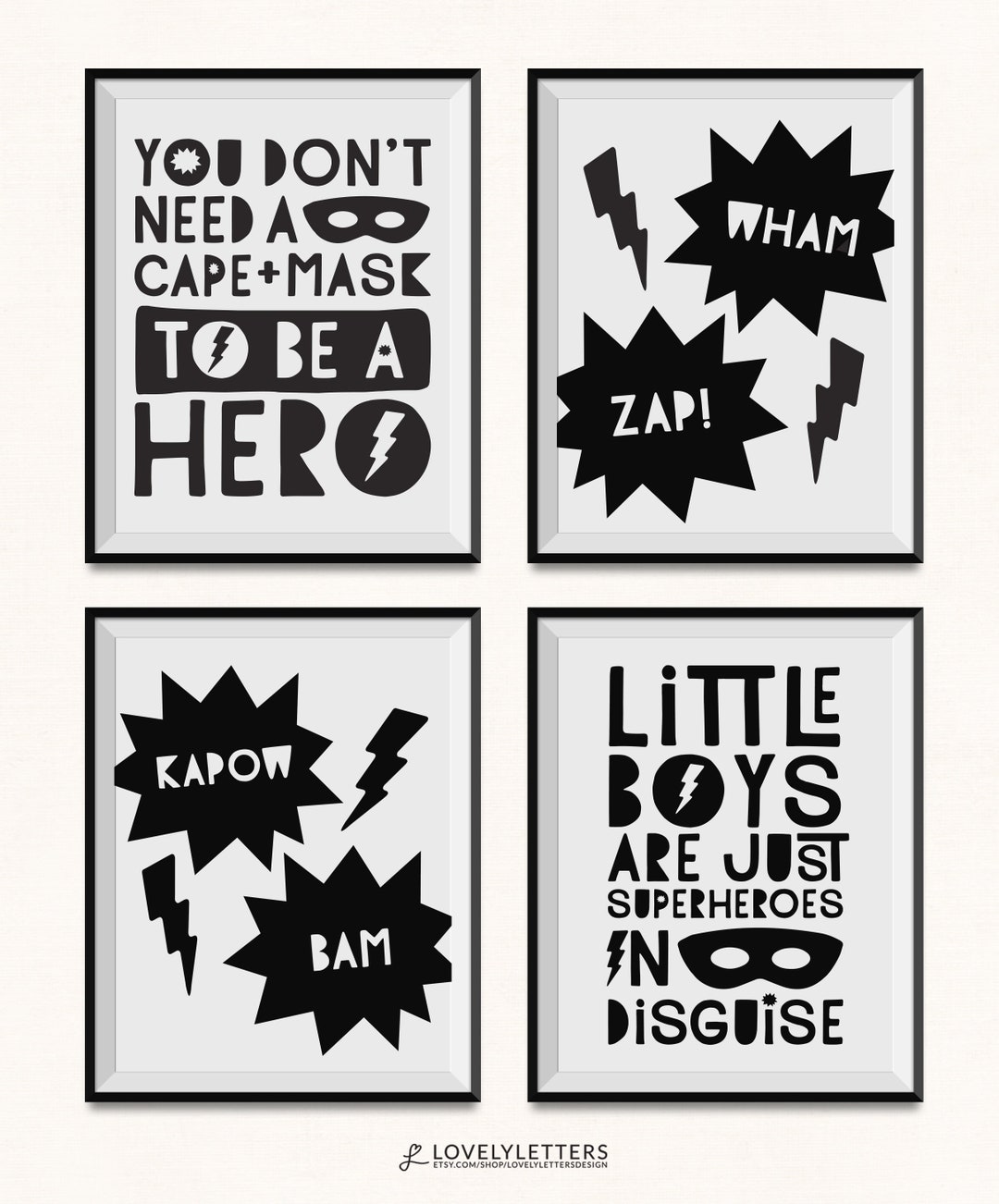 Superhero Print / Superhero Decor Set / DIGITAL Set of 4 / Superhero ...