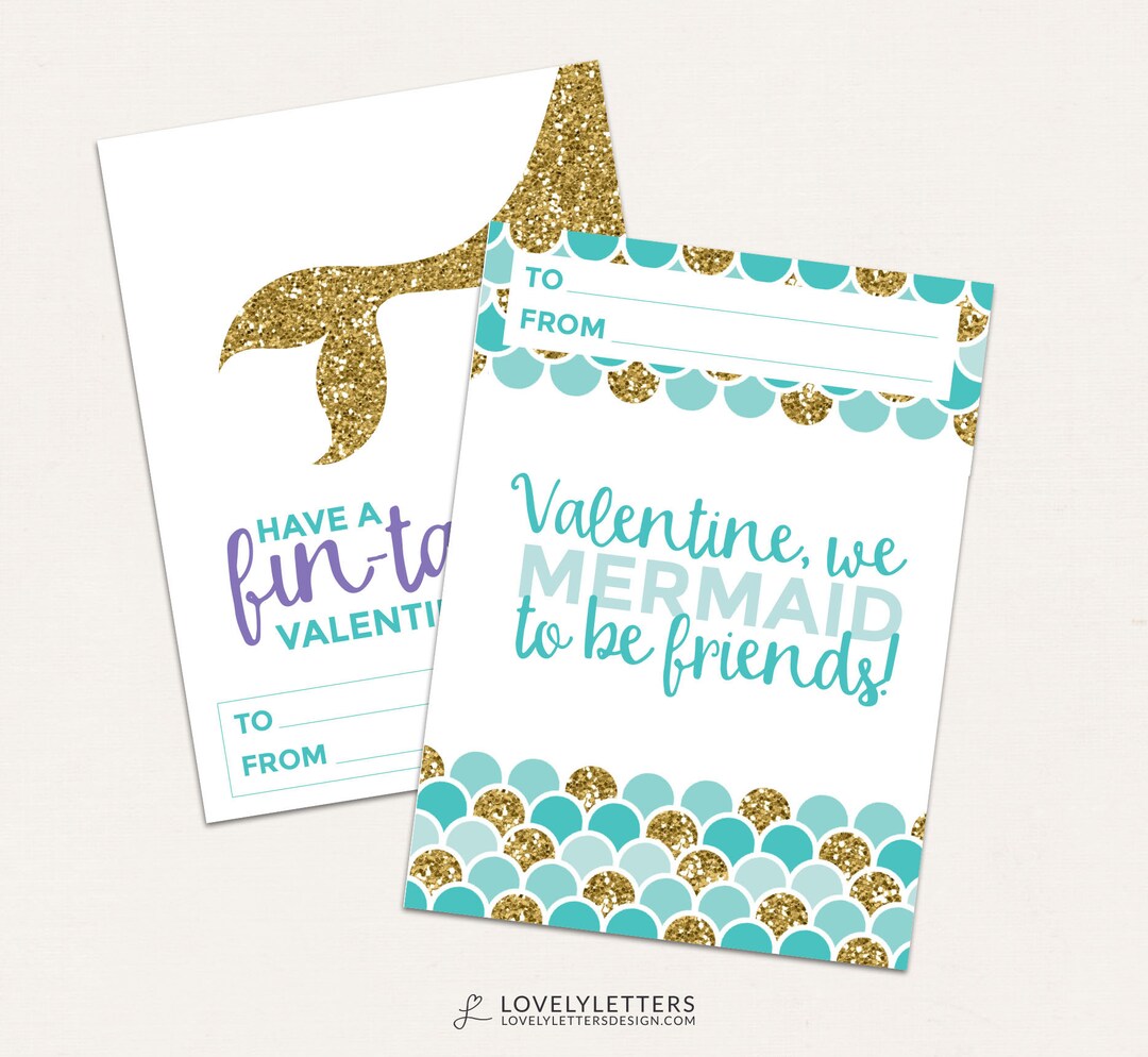 Mermaid Valentine Cards / Girl Valentines Card / DIGITAL / Mermaid ...