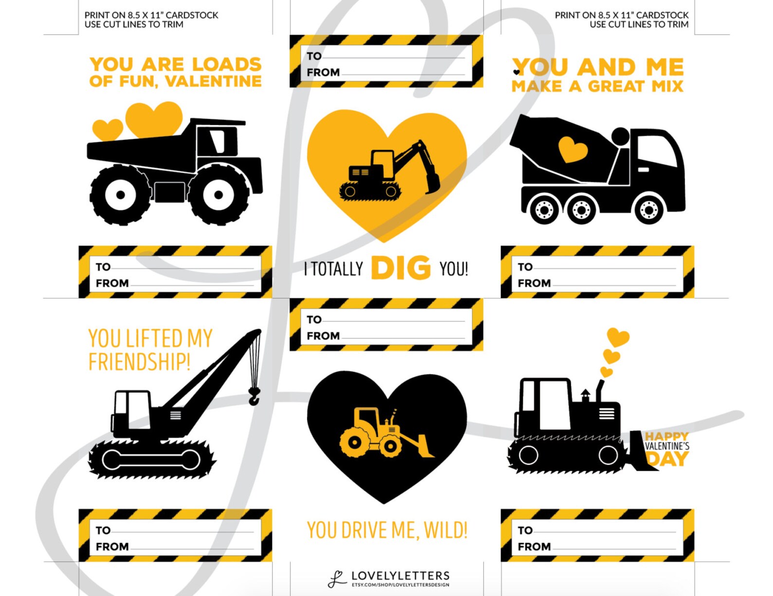 Construction Valentine Cards / Boy Valentines Card / DIGITAL - Etsy