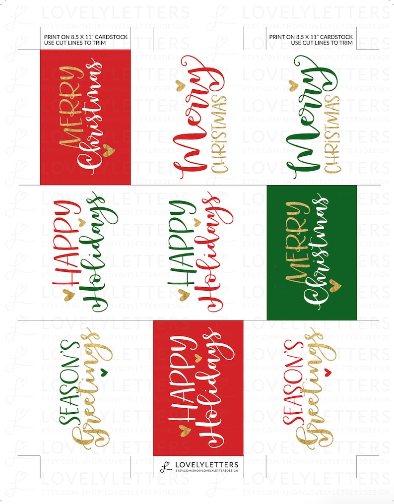 Gold Christmas Gift Tags / DIGITAL / Green & Red Merry | Etsy