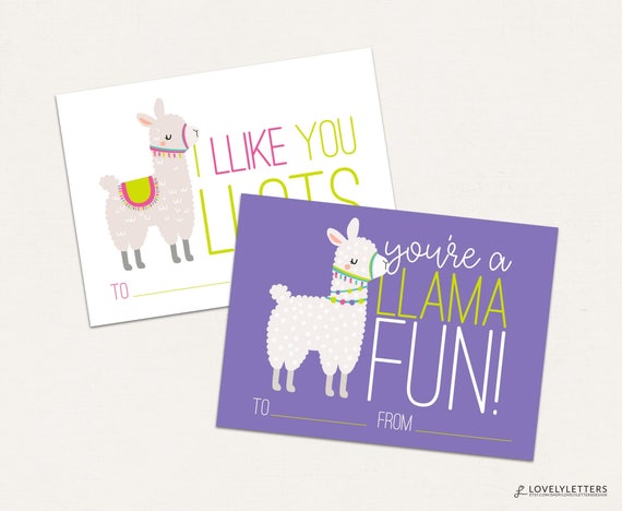 Llama Valentine Cards / Girls Valentines Card / DIGITAL / Llama ...