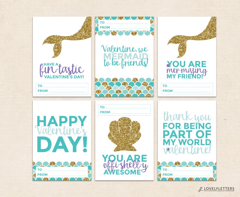Mermaid Valentine Cards / Girl Valentines Card / DIGITAL / - Etsy