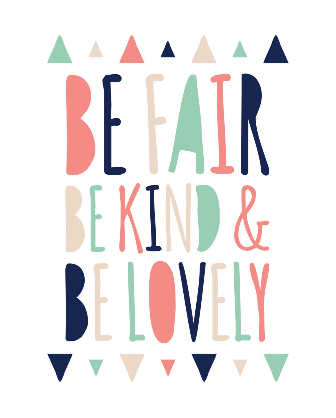 Be Fair, Be Kind, & Be Lovely Nursery Decor Printable / Navy, Coral ...
