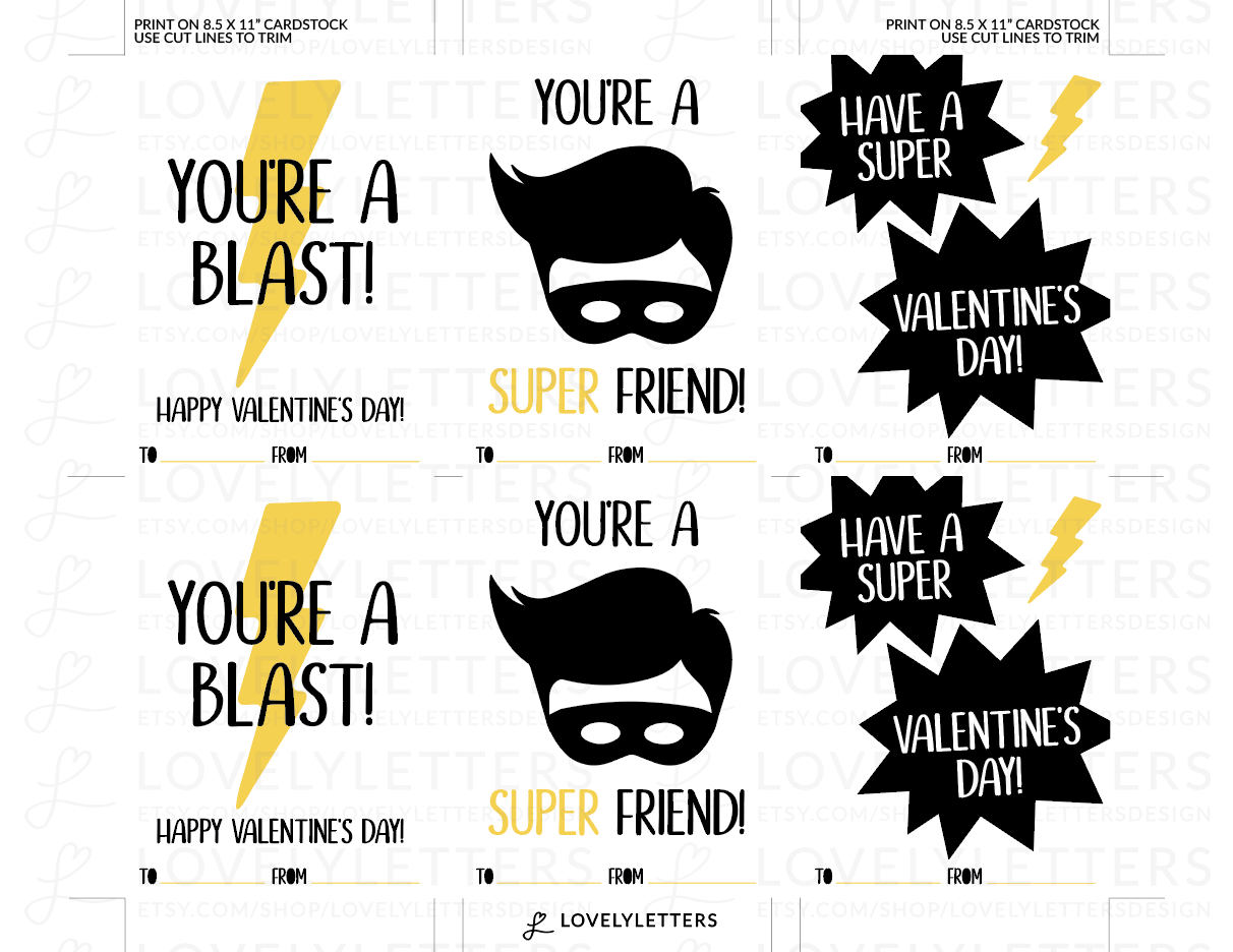 Superhero Valentine Cards / DIGITAL / Hero Valentines / Superhero ...