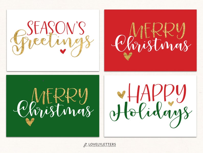 Gold Christmas Gift Tags / DIGITAL / Green & Red Merry | Etsy