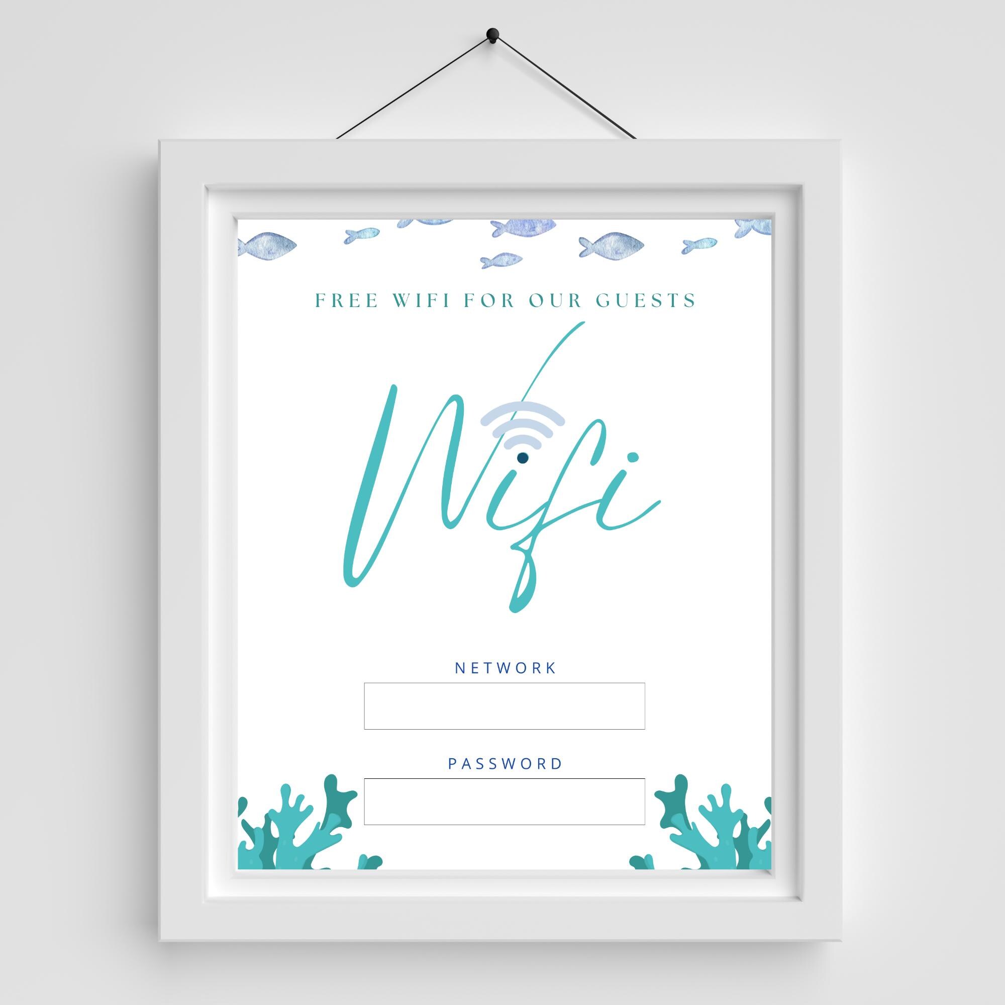 Coastal Wifi Password Sign Printable, Wifi Sign, Airbnb Wifi Sign ...