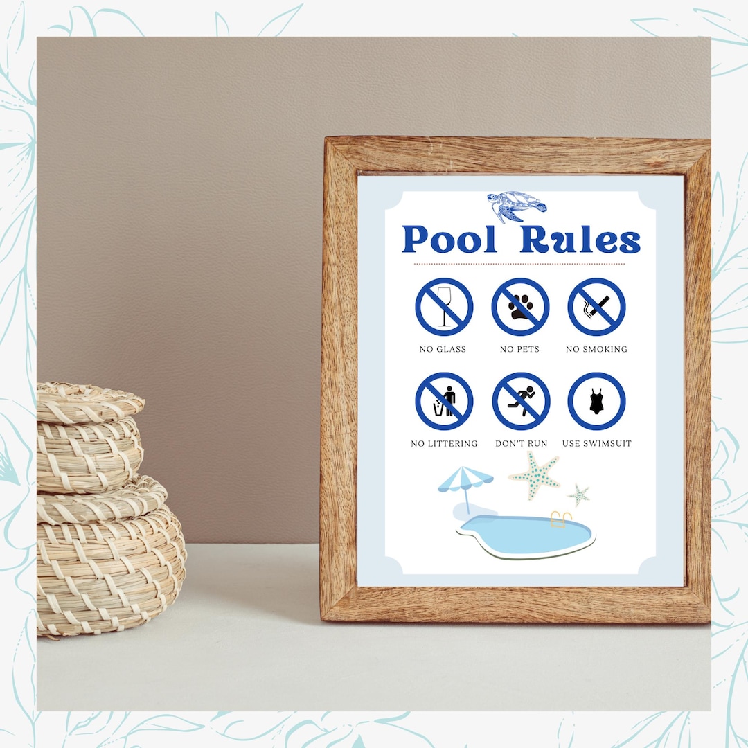 Blue Pool Sign Printable, Pool Rules Sign, Airbnb Pool Sign, Blue ...