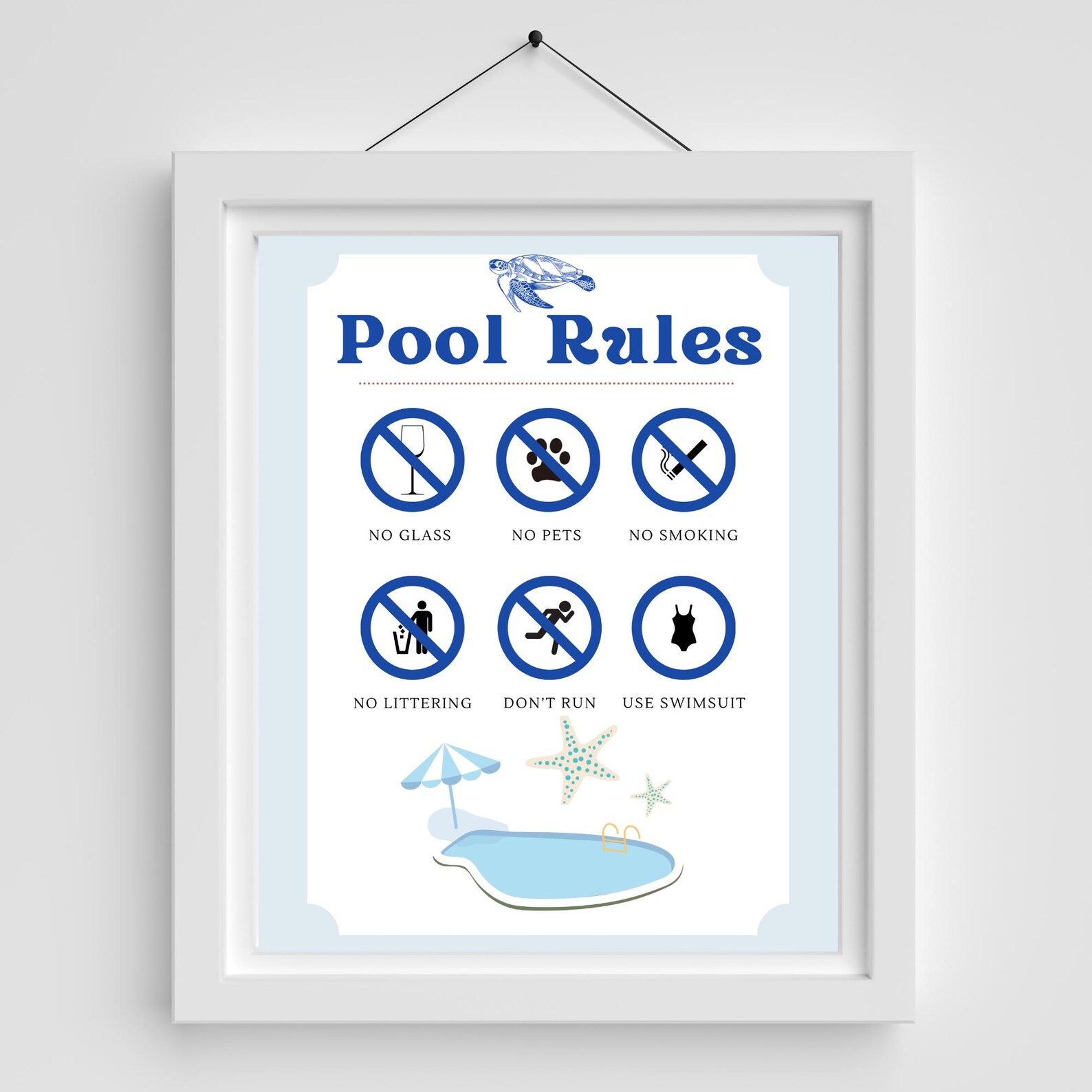 Blue Pool Sign Printable, Pool Rules Sign, Airbnb Pool Sign, Blue ...