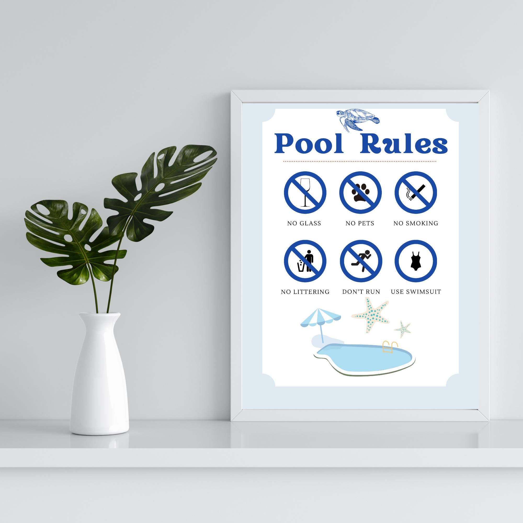 Blue Pool Sign Printable, Pool Rules Sign, Airbnb Pool Sign, Blue ...