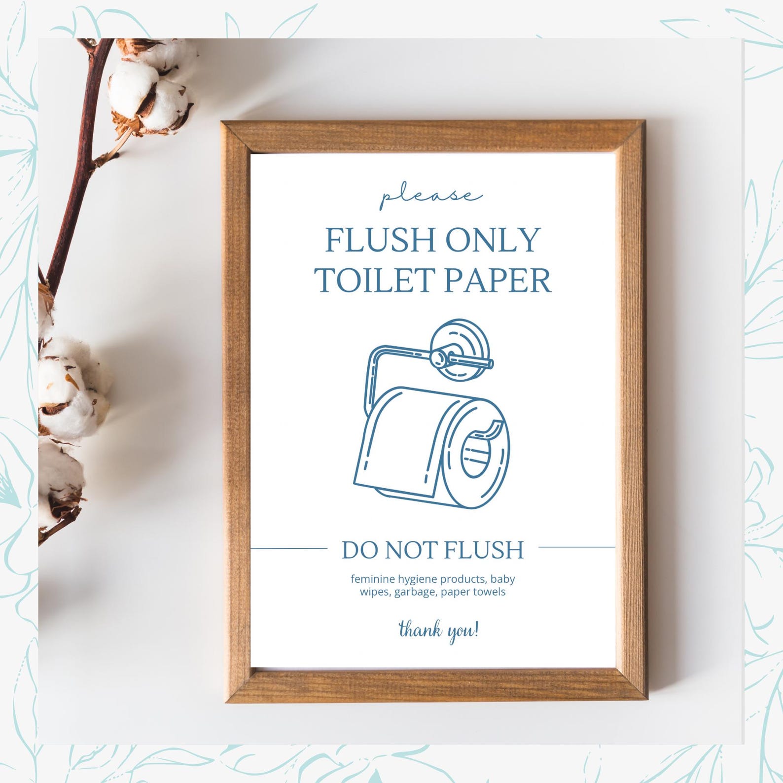 Blue Bathroom Sign Printable, Bathroom Sign, Airbnb Bathroom Sign, Blue ...