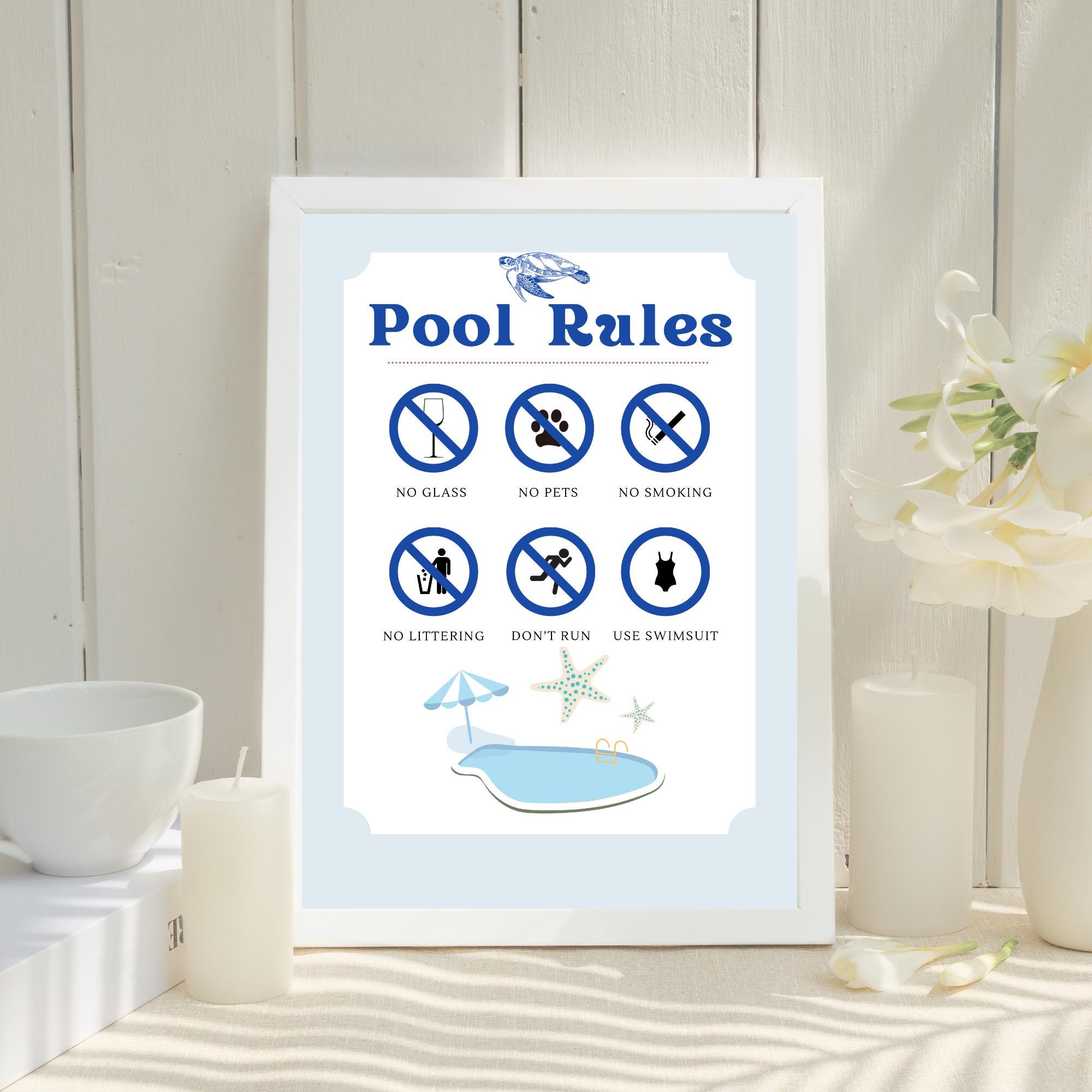 Blue Pool Sign Printable, Pool Rules Sign, Airbnb Pool Sign, Blue ...