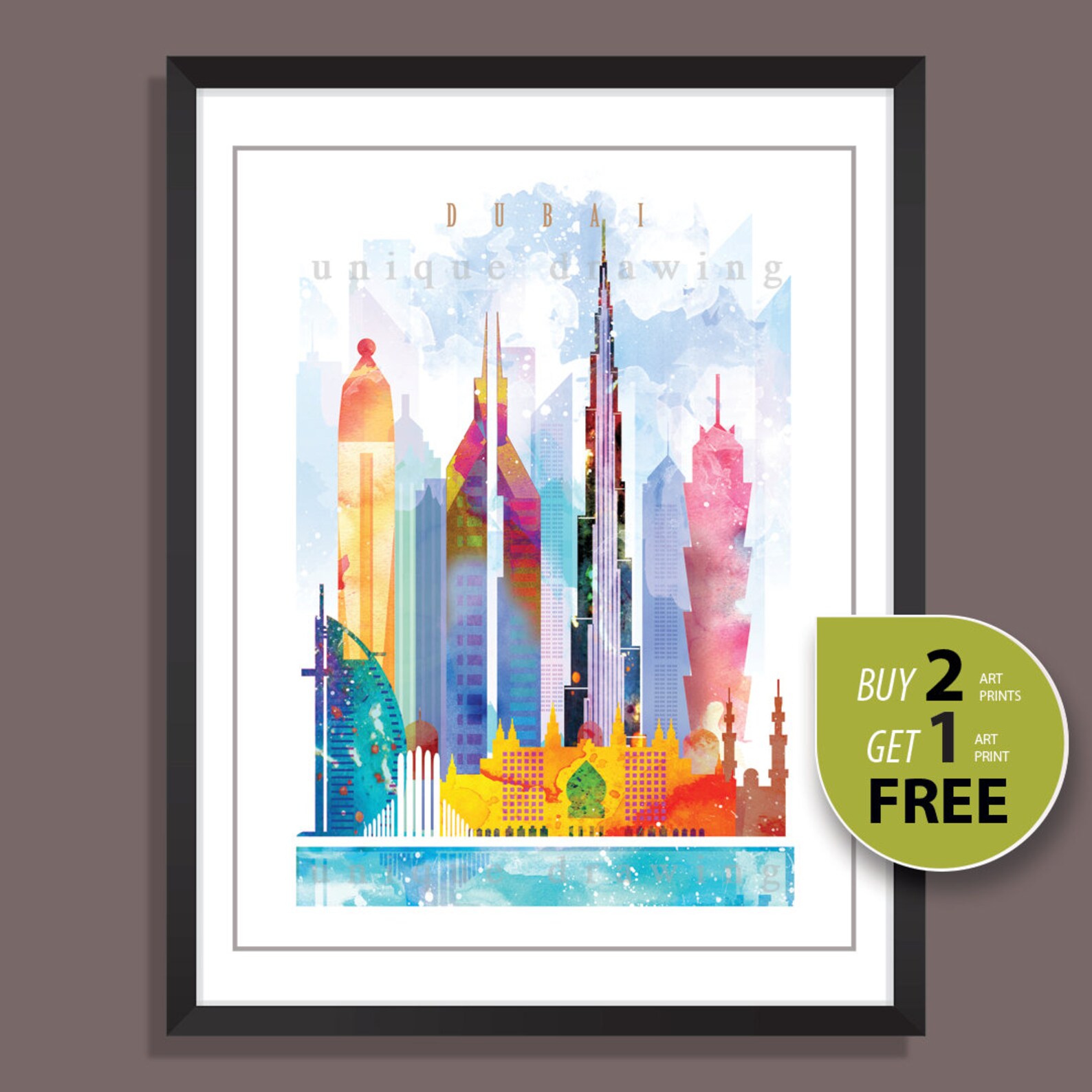 Dubai Print Dubai Poster Dubai Landmarks Dubai Skyline. | Etsy