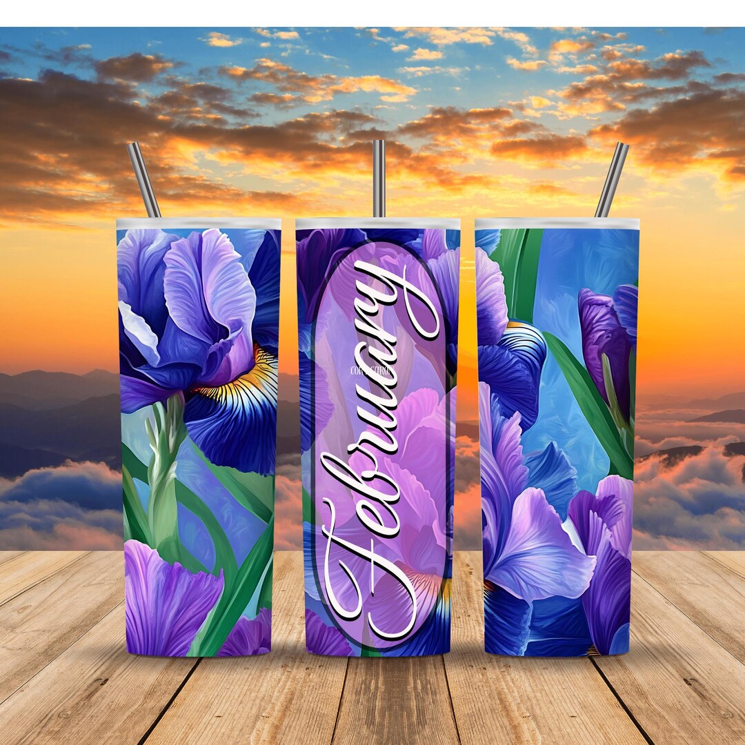Instant Download Birthday Tumbler Wrap, February Birth Flower, 20 Oz ...