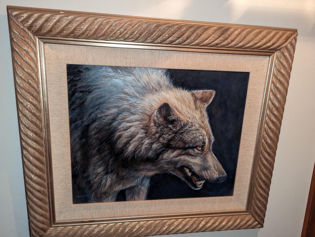 Original Hand Painted Art Wolf Study Laura Mark Finberg Wildlife Scene ...