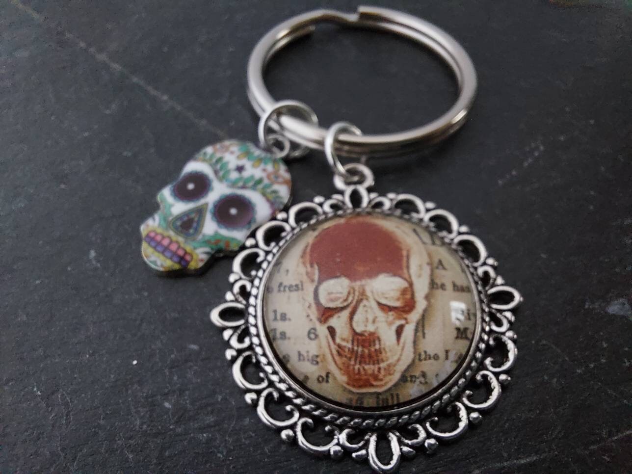 Sugar Skull keyring Horror Jewellery / Creepy keychain / Goth | Etsy