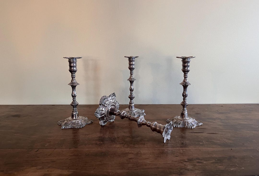 Four Rococo Silver Plate Candlesticks After Myer Myers, Gorham for the ...