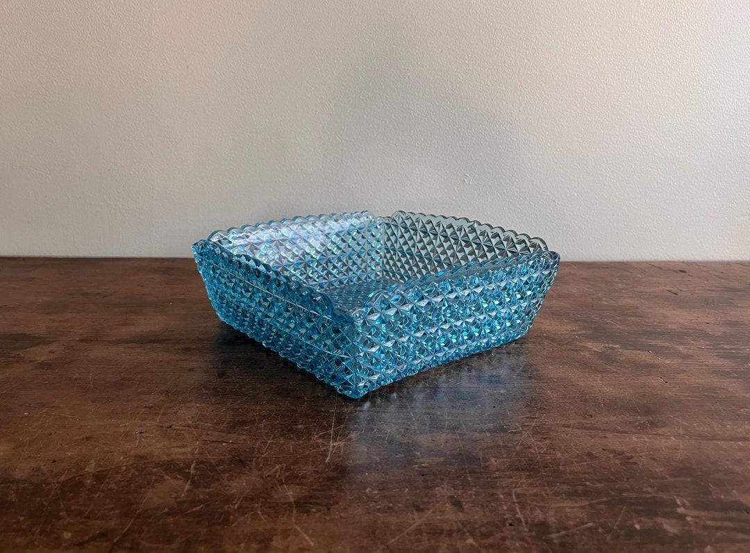 Victorian Style Square Pattern Glass Bowl, Ice Blue, 20th Century - Etsy