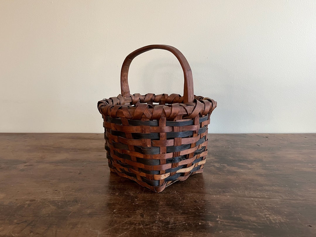 Small Gathering Basket With Dark Blue Painted Horizontal Splints ...