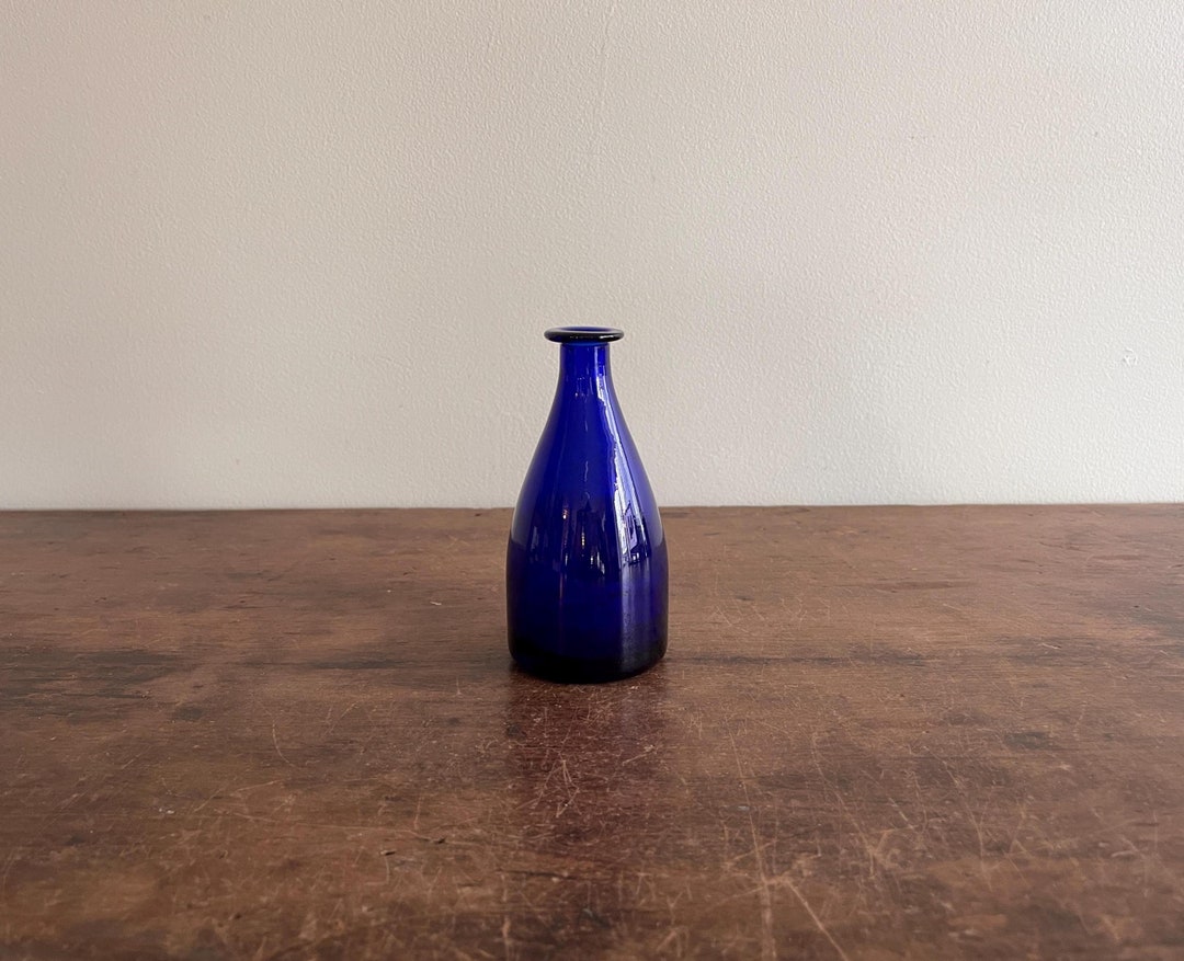 Vintage 19th Century Style Mallet Bottle or Cruet, Free Blown Cobalt ...