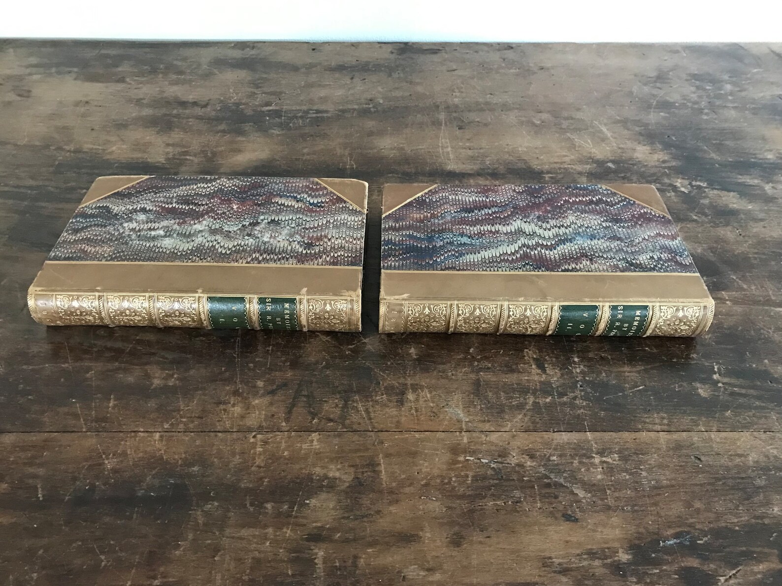 Memoirs by Sir R. Peel, Two Volume Set Half Bound in Leather, Ex Libris ...