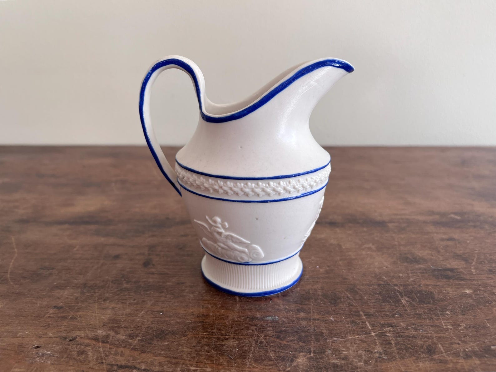 Castleford Type Felspathic Stoneware Cream Jug, Blue Enamel Striping ...