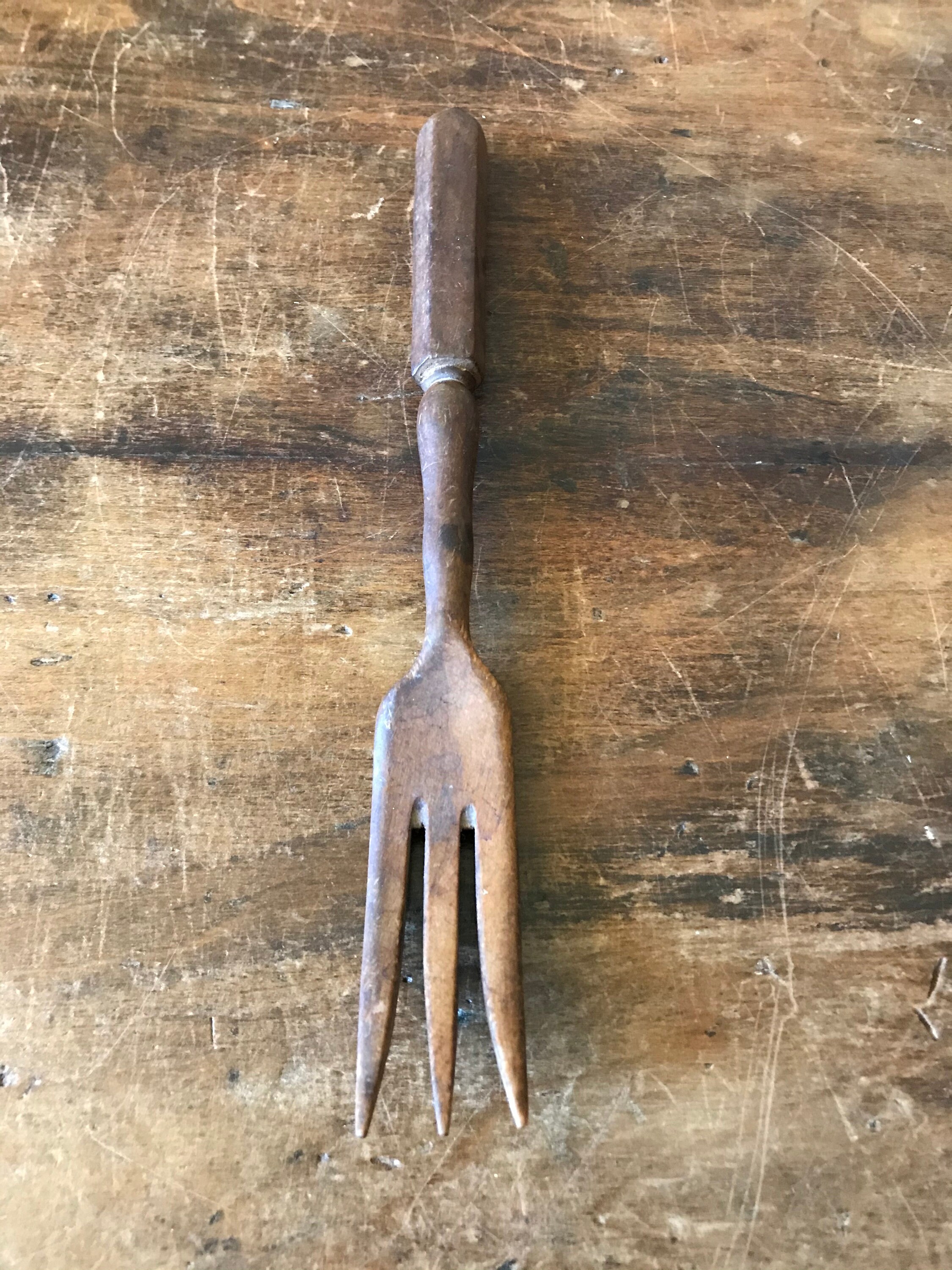 Carved and Turned Treen Fork, Maple in Original, Undisturbed Surface ...